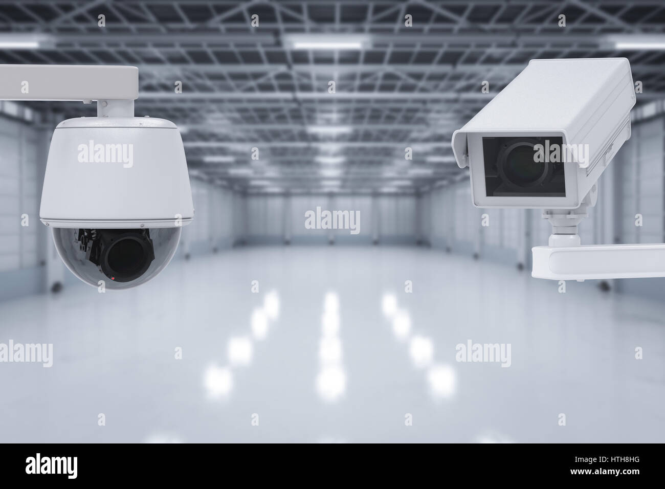 3d rendering security camera or cctv camera in empty factory Stock ...