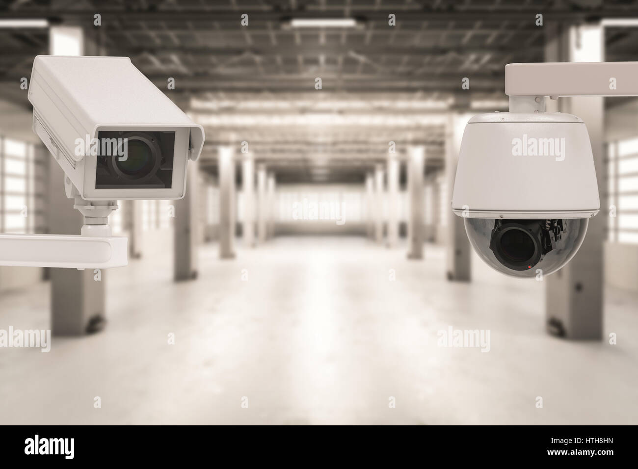 3d rendering security camera or cctv camera in empty factory Stock ...