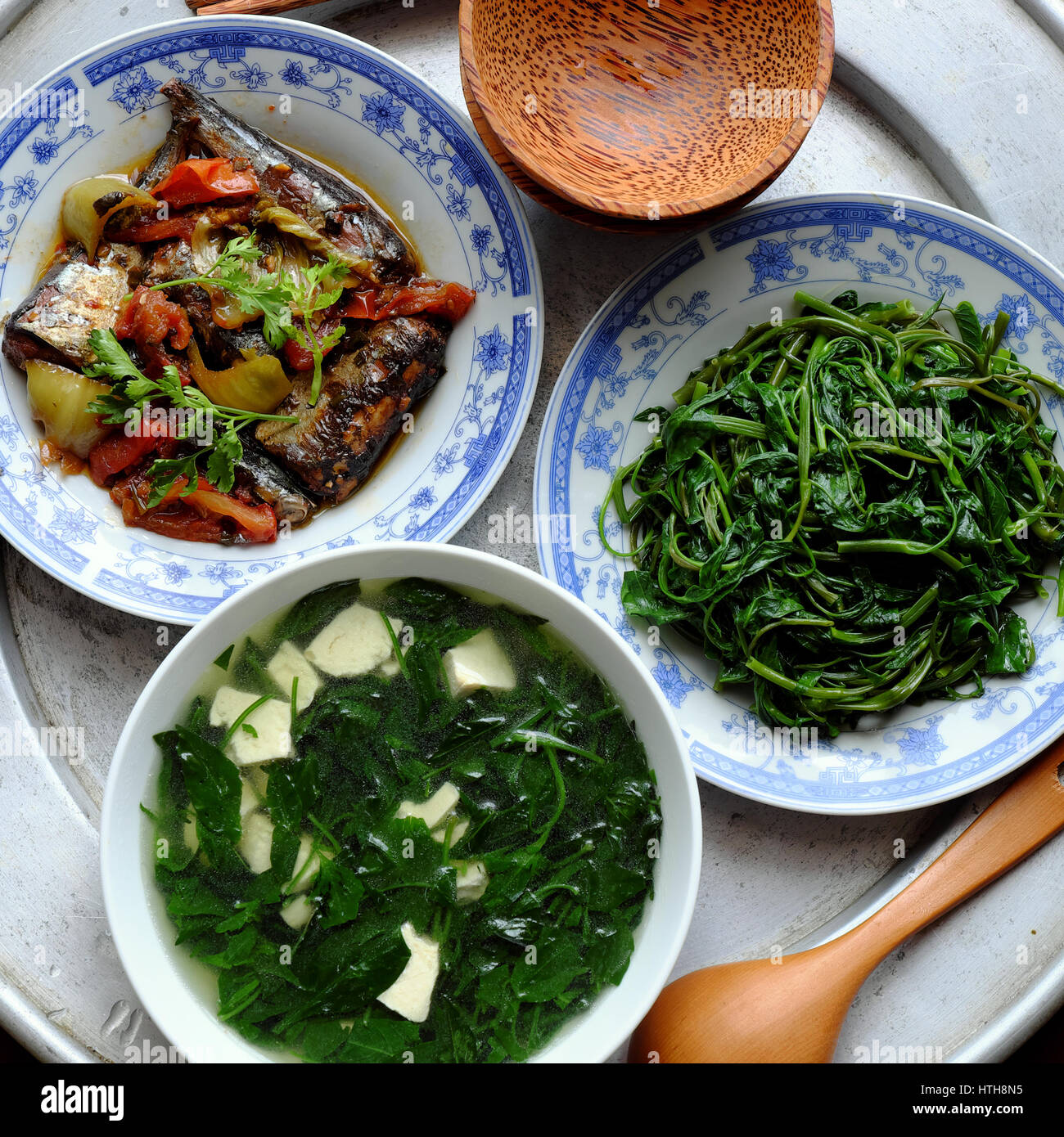 Vietnamese food, fish sauce, boiled vegetable and vegetables soup ...