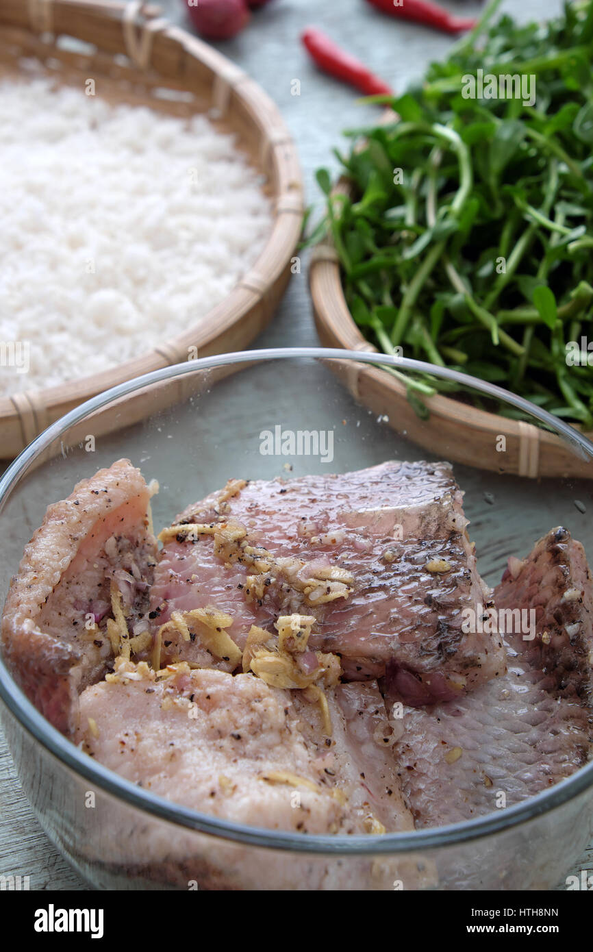 Vietnamese food, rice gruel with fish, a delicious and nutrition eating ...