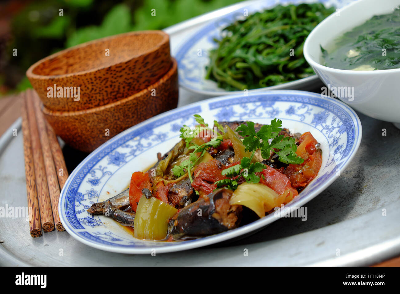Vietnamese food, fish sauce, boiled vegetable and vegetables soup ...