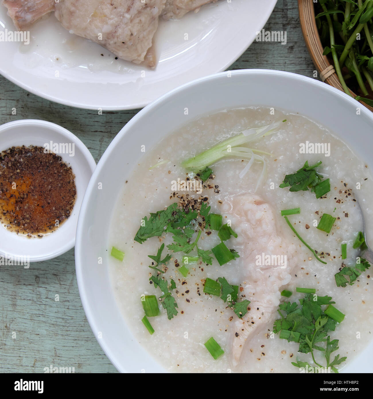 Vietnamese food, rice gruel with fish, a delicious and nutrition eating ...