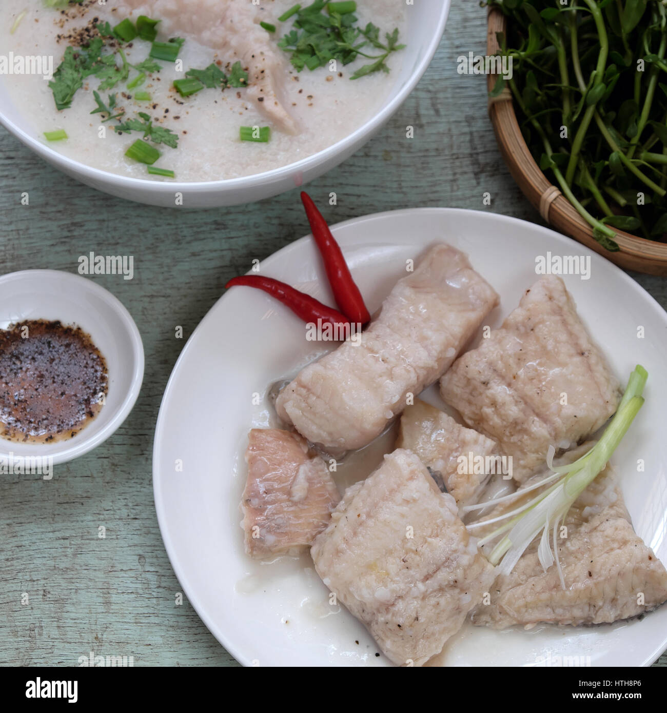 Vietnamese food, rice gruel with fish, a delicious and nutrition eating ...