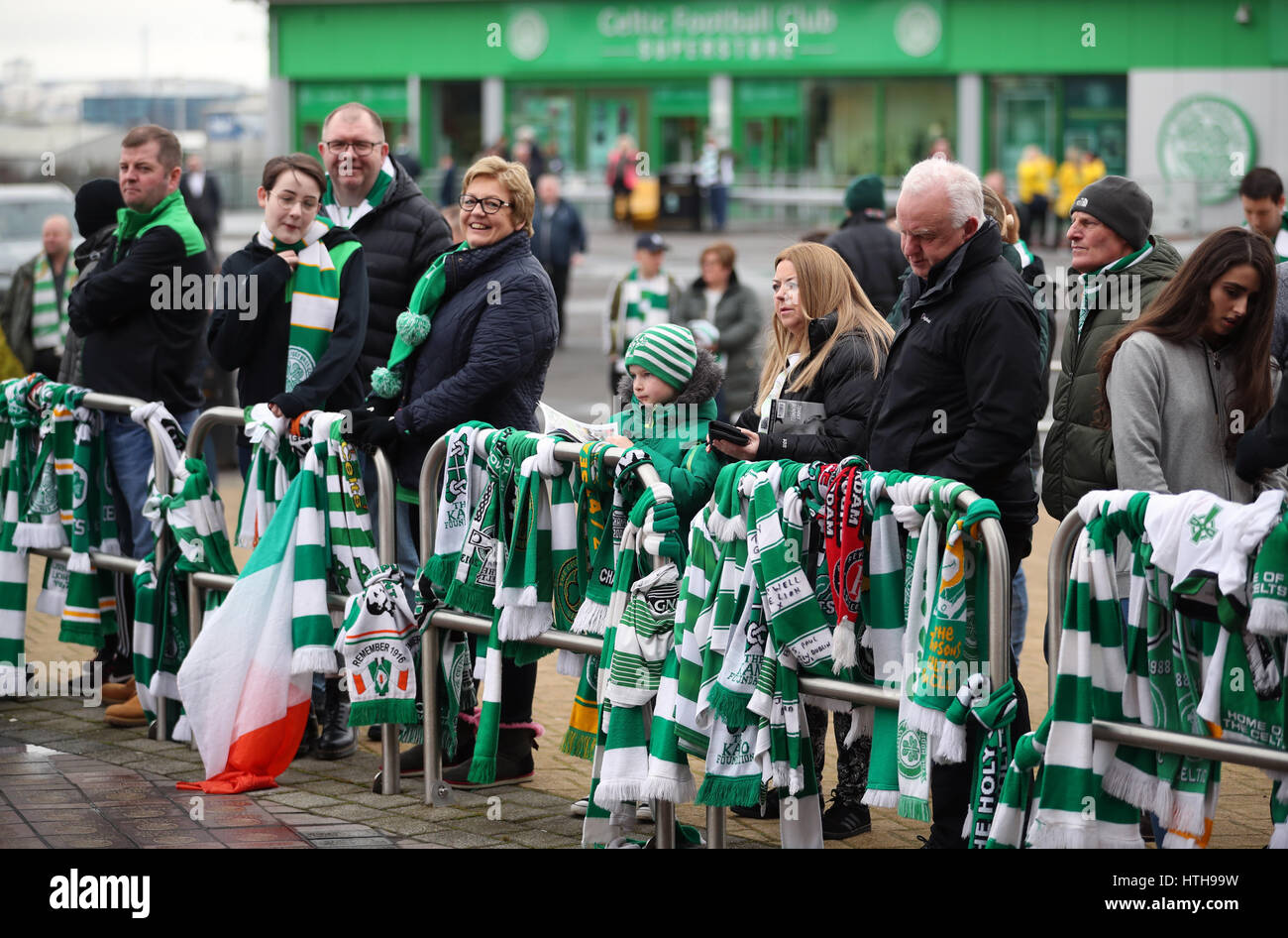 Celtic fans wait for the team bus to arrive before the Ladbrokes ...