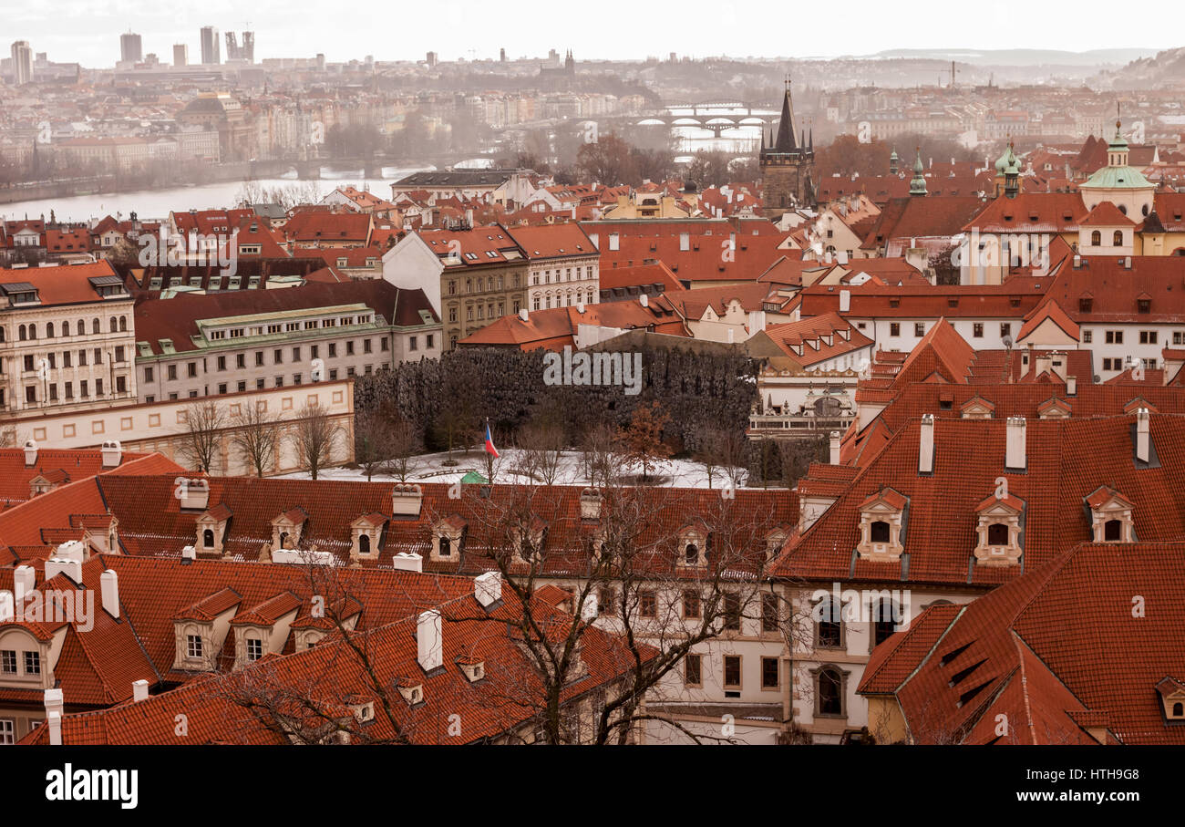 panoramic view at Prague red roofs Stock Photo - Alamy