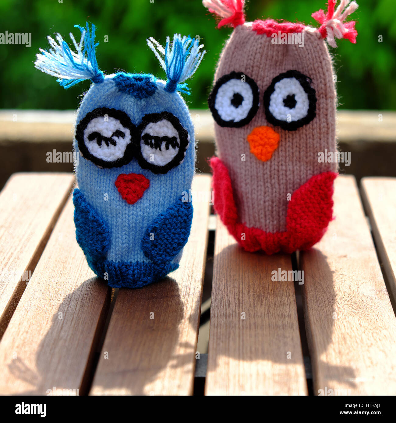 Hand puppets for children day, colorful owl puppet knit from yarn, diy ...