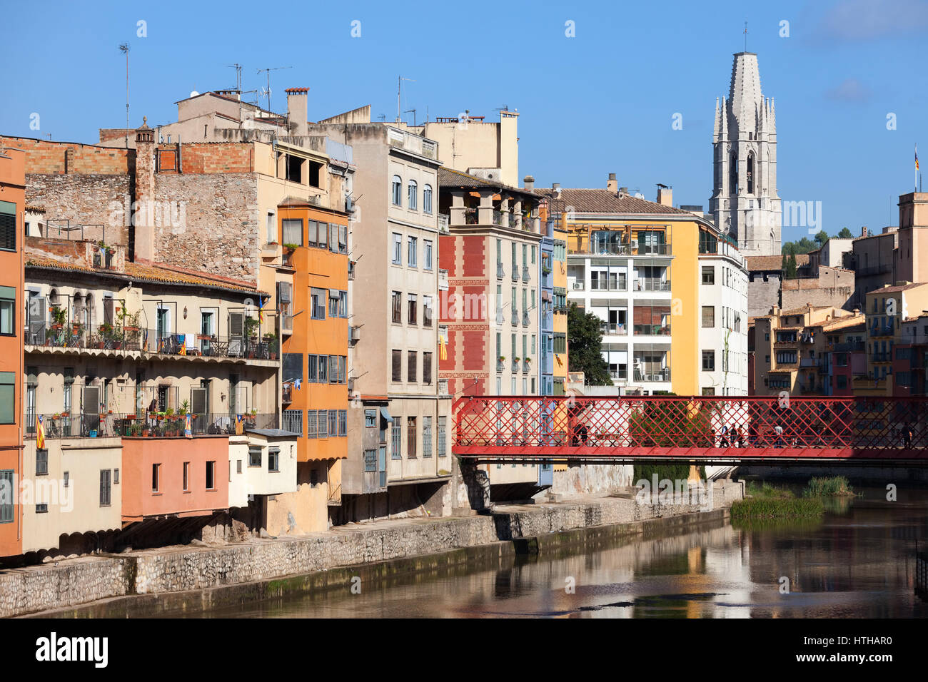 City of Girona cityscape, Old Town skyline with Eiffel Bridge, historic ...