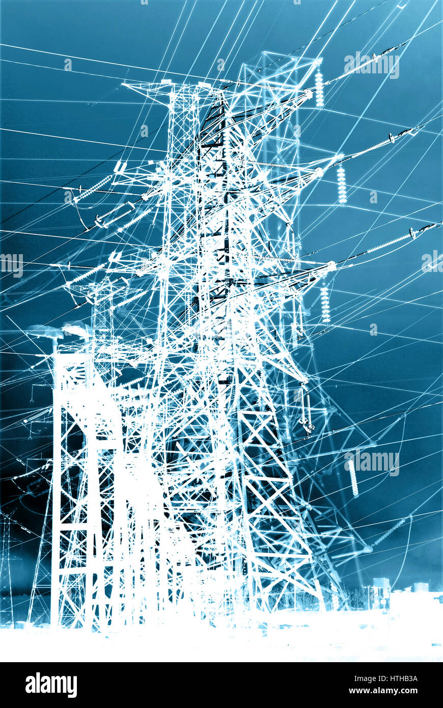 high tension cables in blue colors abstarct background Stock Photo - Alamy