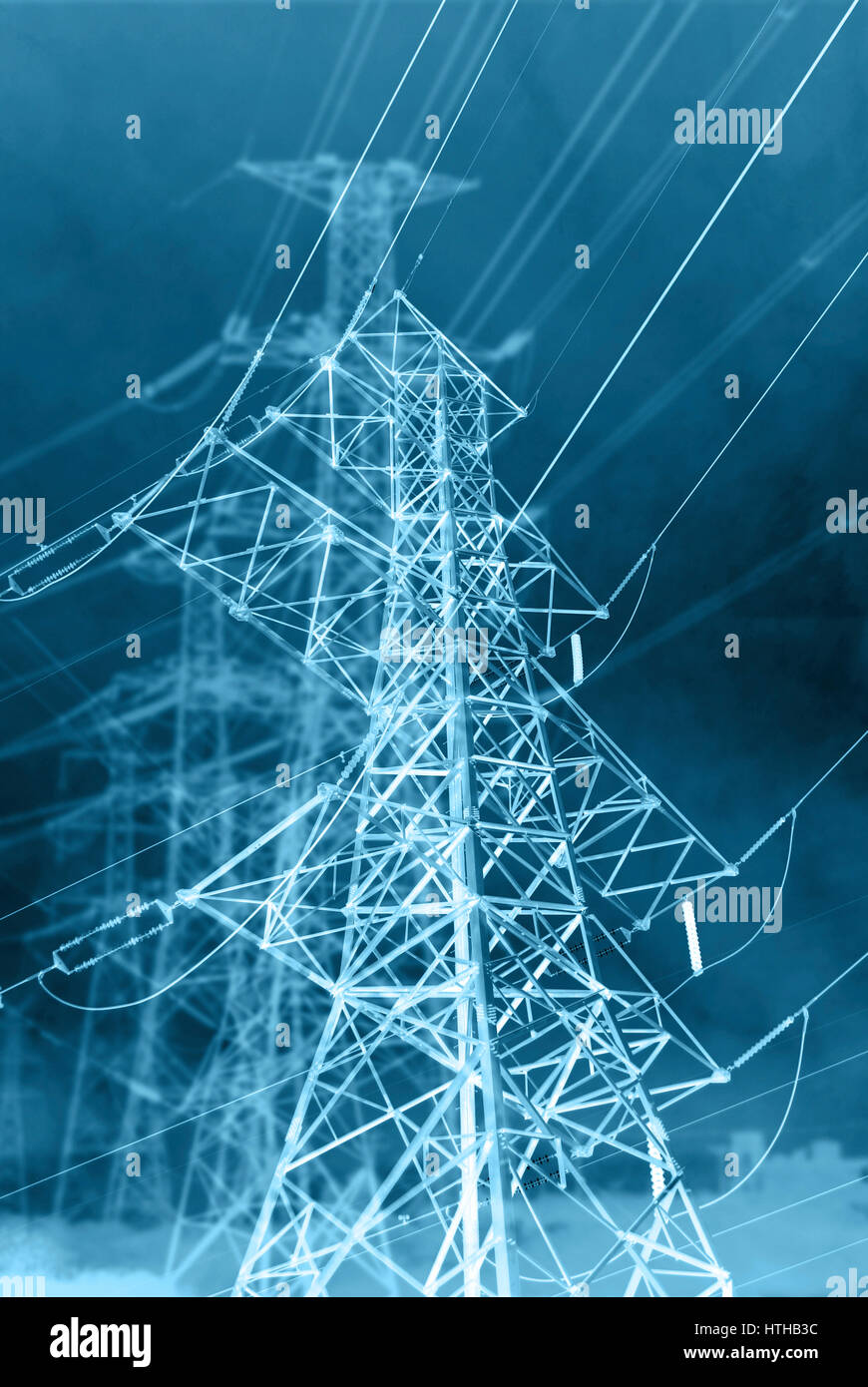high tension cables in blue colors abstarct background Stock Photo - Alamy
