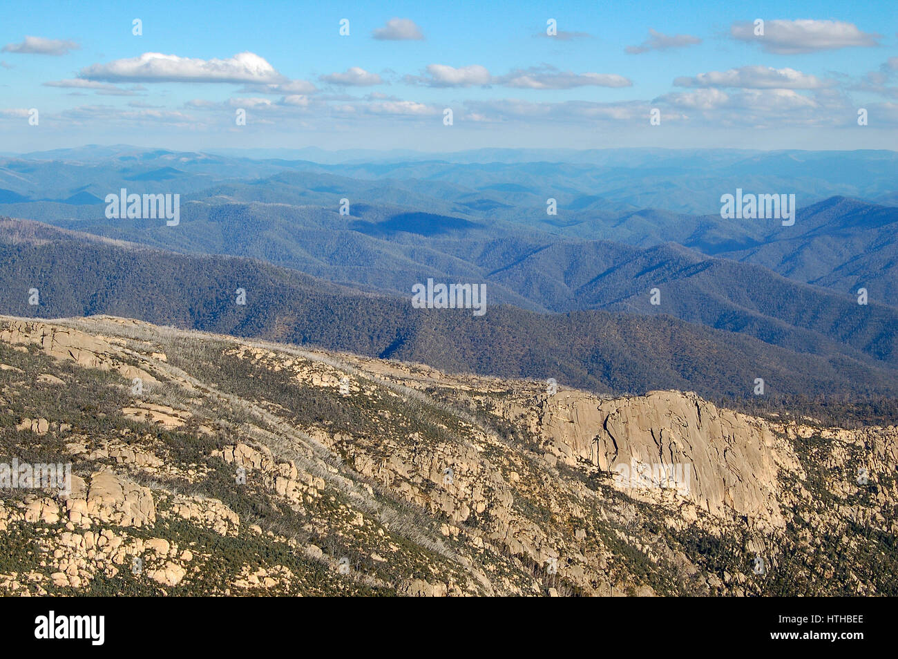 View of mountain ridges from the Horn at Mount Buffalo in Victoria ...