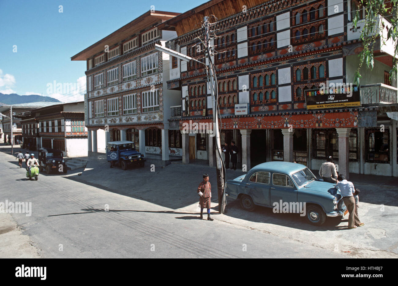 Street in Thimphu, capital of Bhutan, Himalayas Stock Photo - Alamy