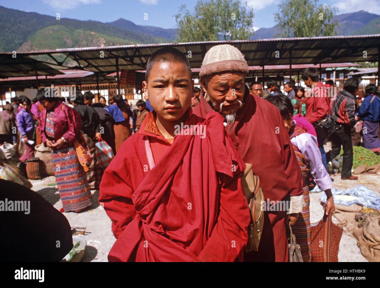 Buddhist monks in Thimphu market, Thimphu, Bhutan, Himalayas Stock ...