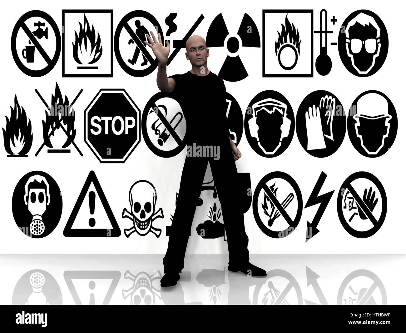 man and danger signs Stock Photo - Alamy