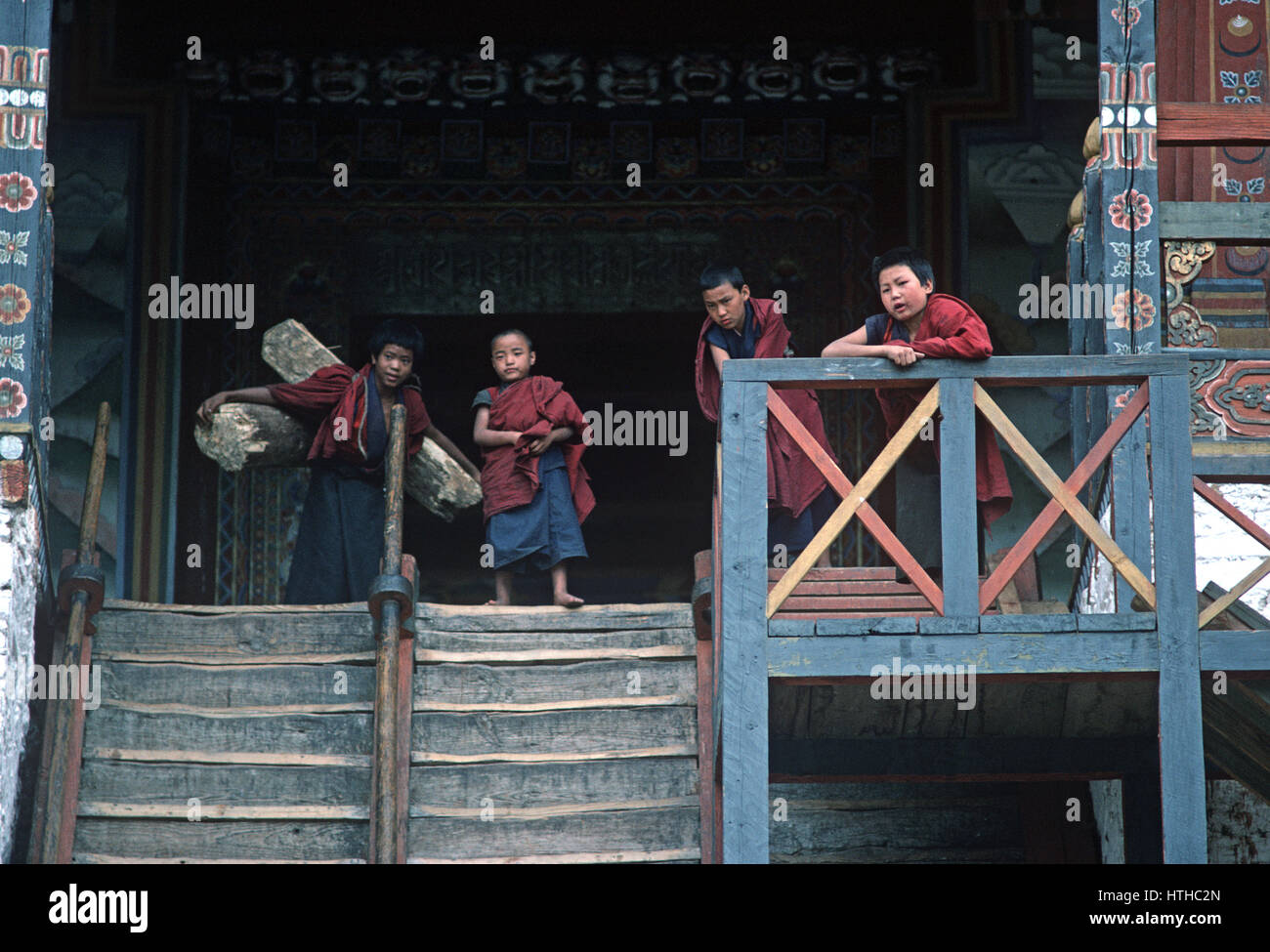 Buddhist monks in Punakha Dzong, monastery, Bhutan, Himalayas Stock ...