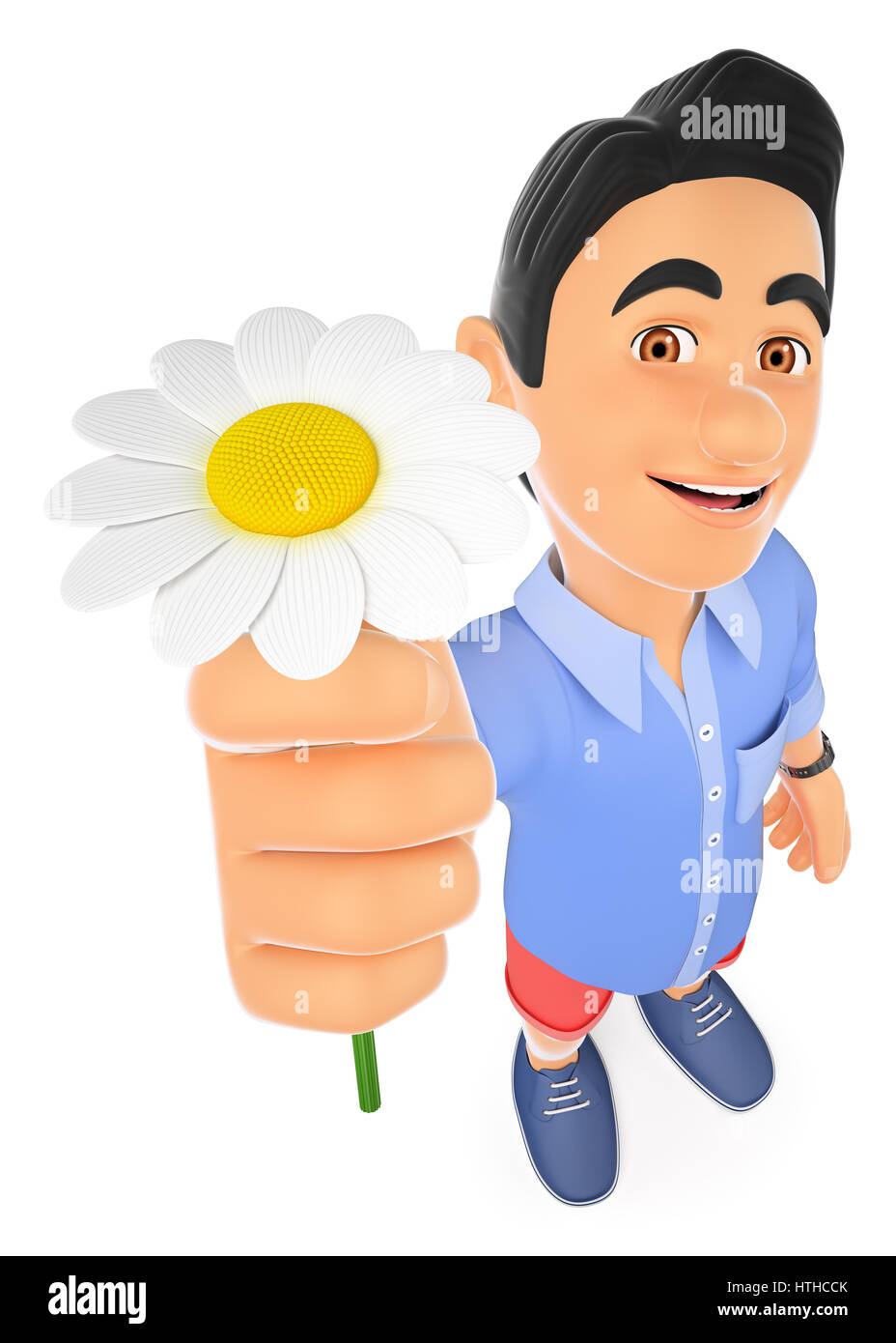 3d young people illustration. 3D man in shorts with a daisy. Spring ...