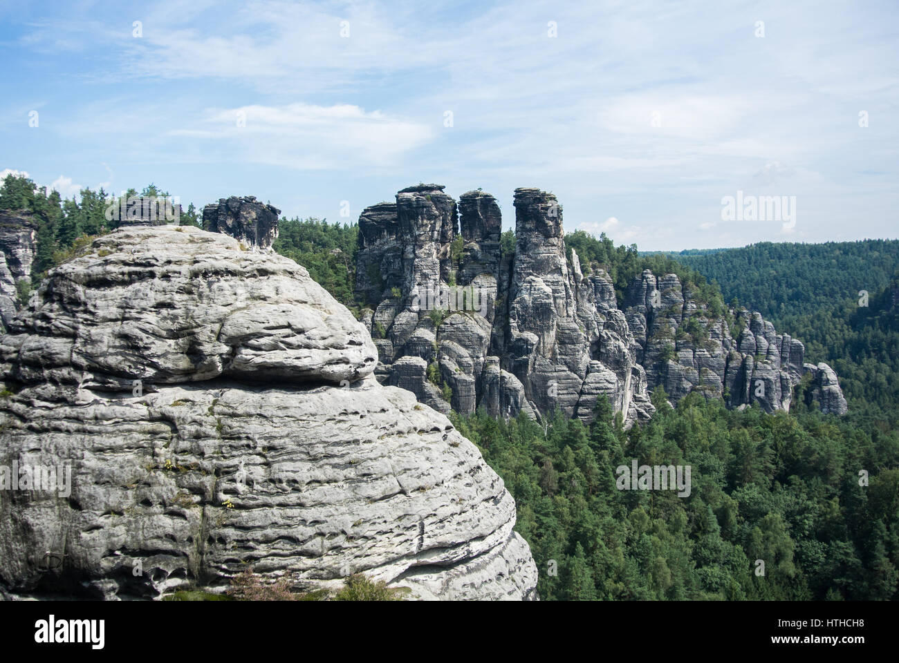 A view to sandstone mountains from Bastei Bridge at Bastei, Kurort ...