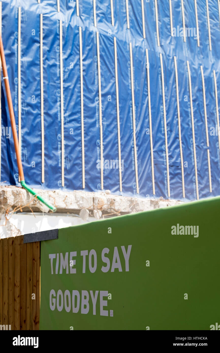 Time to say goodbye slogan on a building development, Cologne, Germany ...
