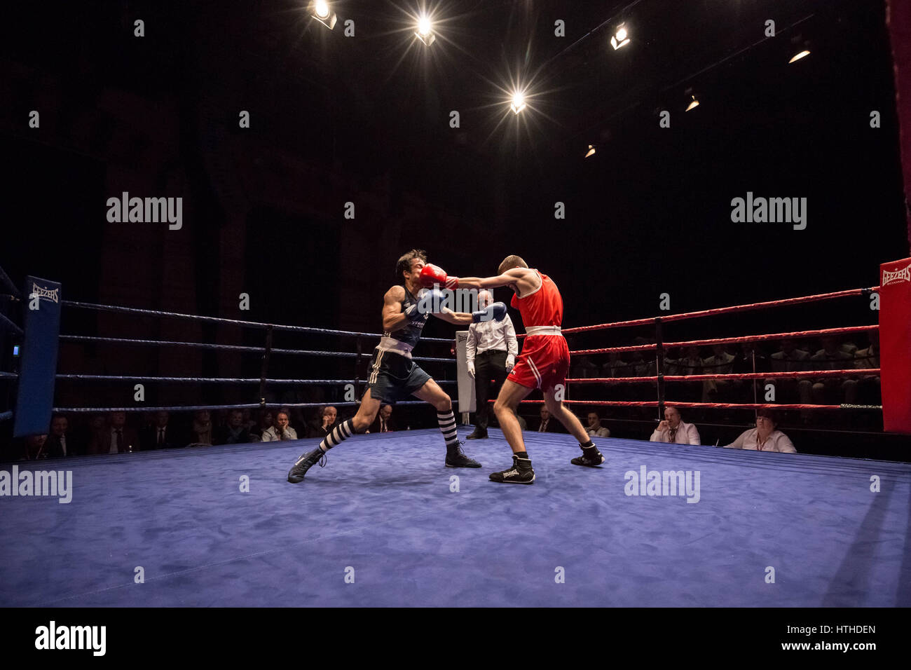 Cambridge, UK. 10th March, 2017. Pierre Weller (Red, Cambs) v Shamoon ...
