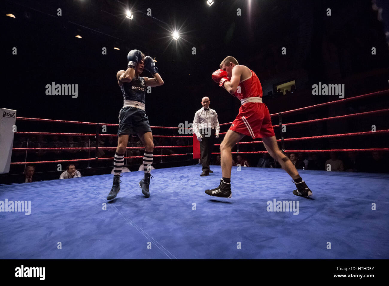 Cambridge, UK. 10th March, 2017. Pierre Weller (Red, Cambs) v Shamoon ...