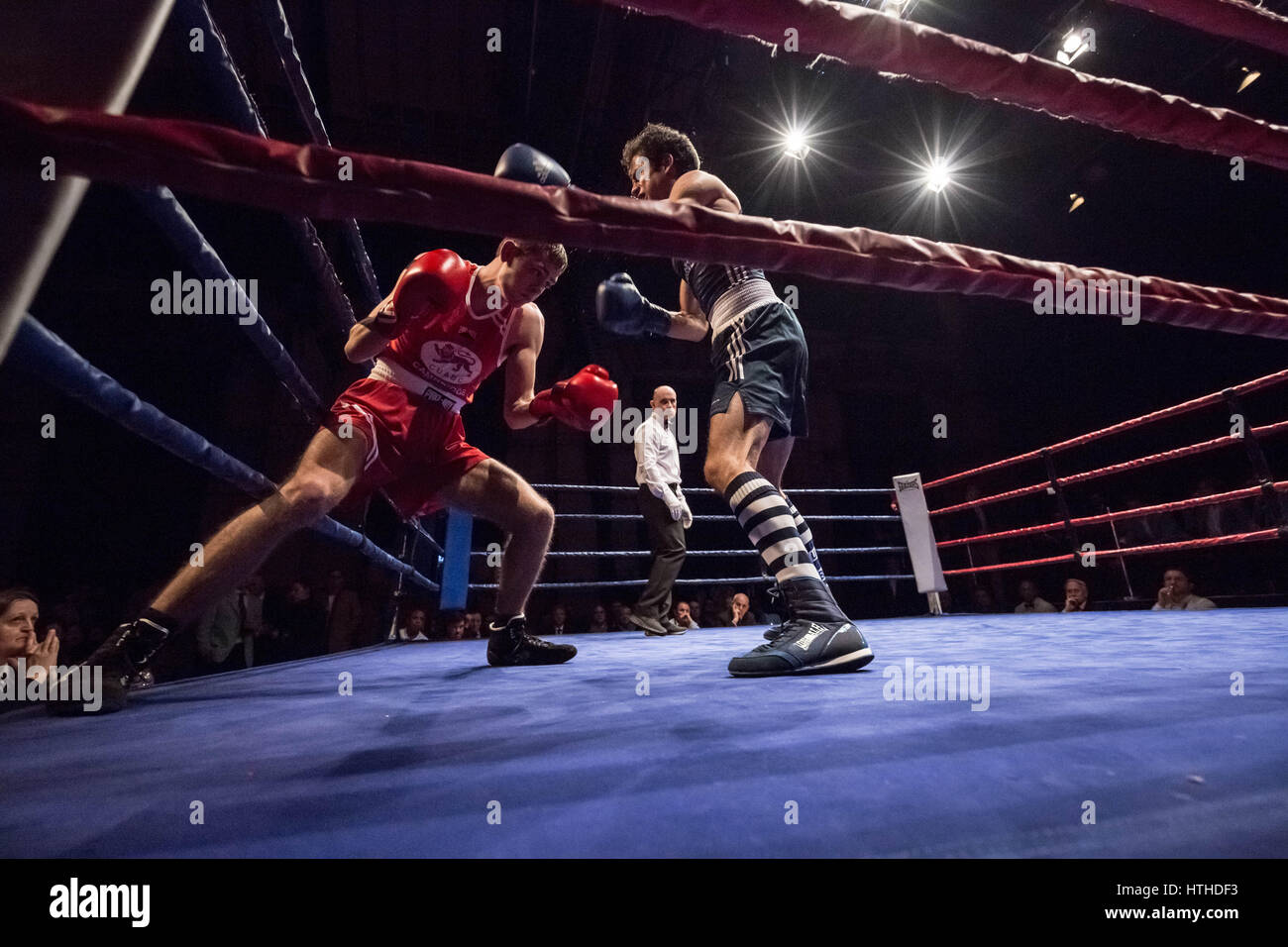 Cambridge, UK. 10th March, 2017. Pierre Weller (Red, Cambs) v Shamoon ...