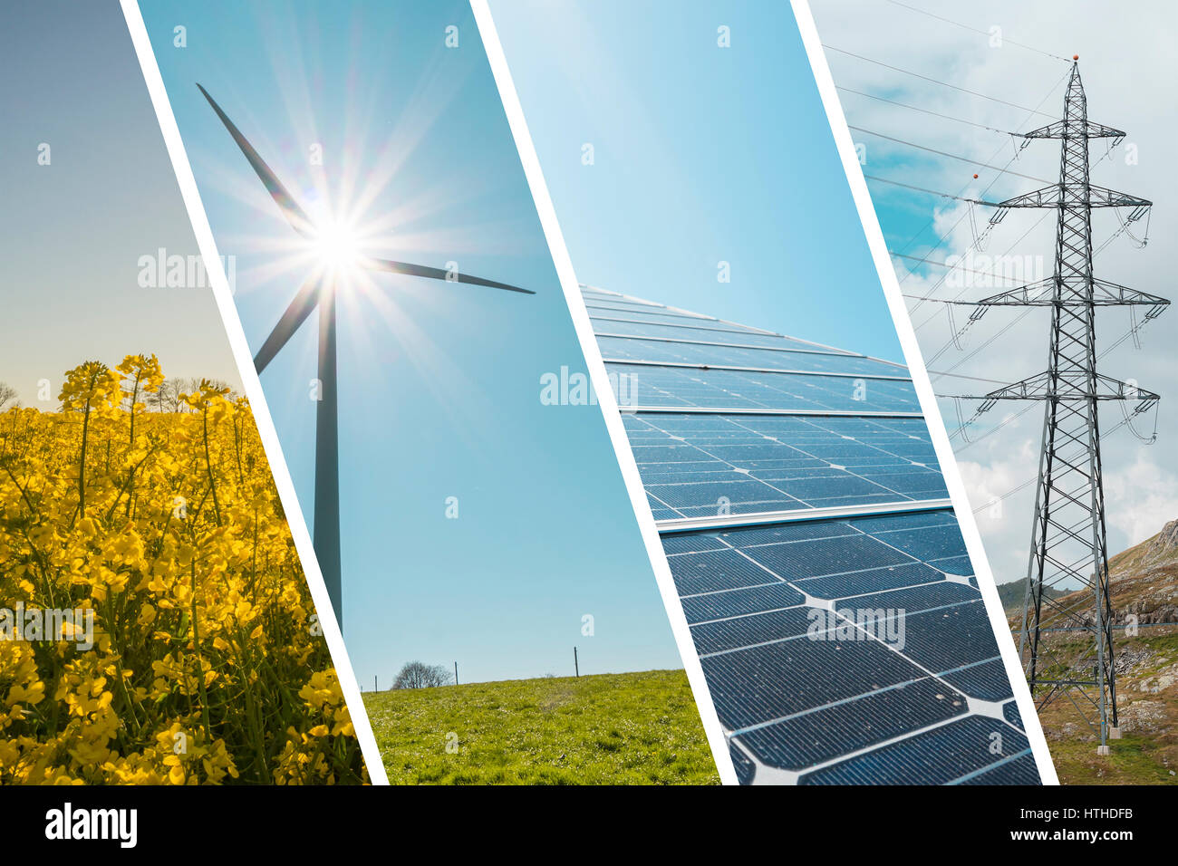 Renewable and ecology energy collage with rapeseed field, solar cell ...