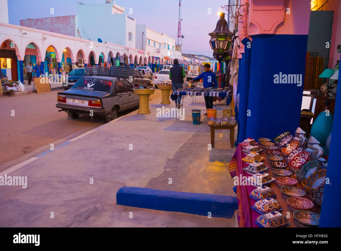 Handicraft shops, main street, Mirleft, southern Morocco Stock Photo ...