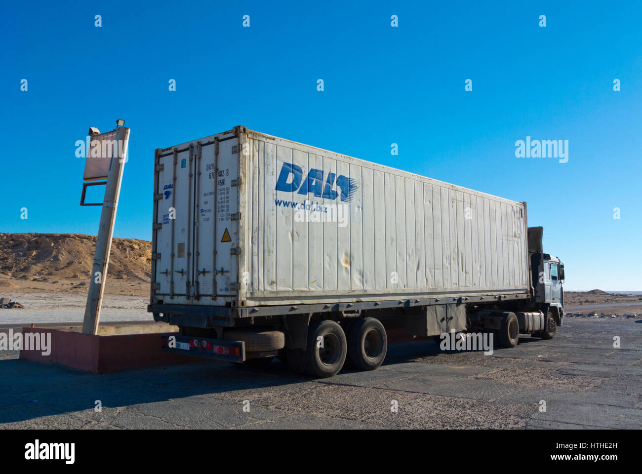 Truck, lorry, Petrom Sahara service station, N1 road, between Boujdour ...