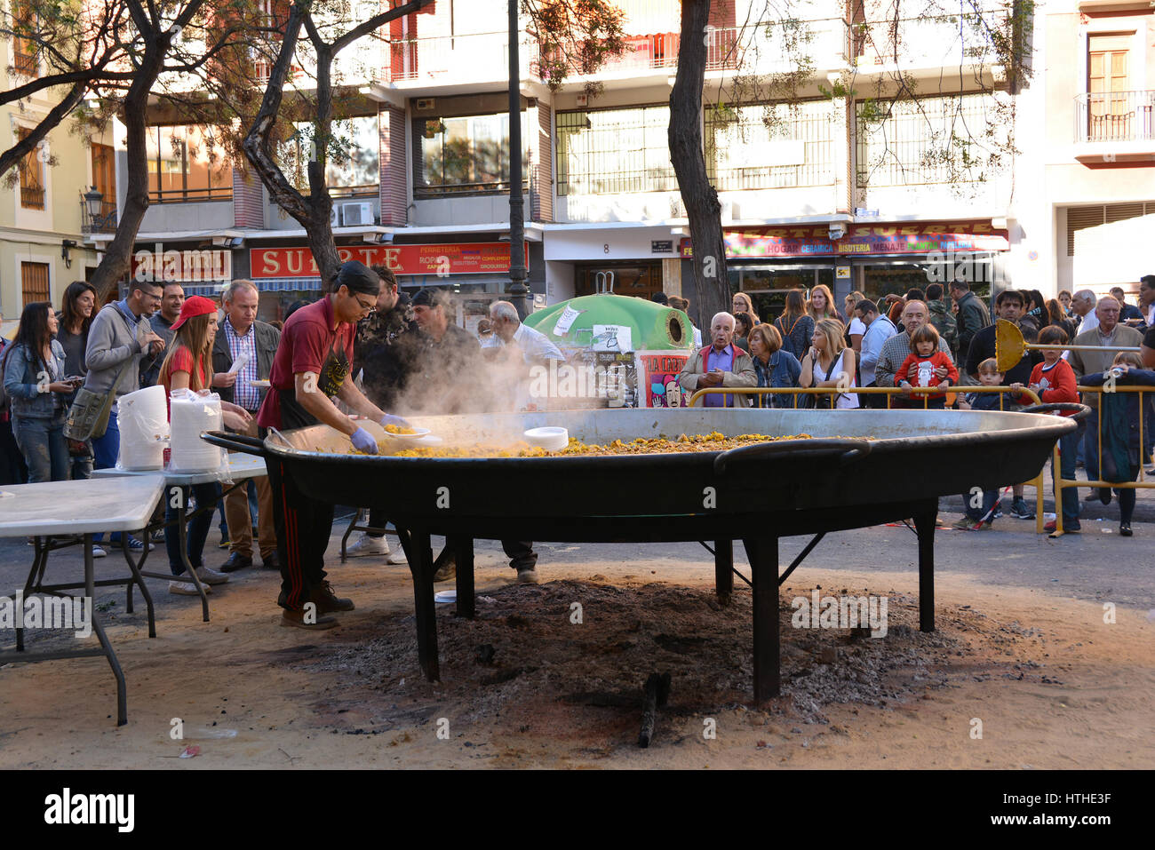 VALENCIA,SPAIN-NOVEMBER 6, 2016.Cooking a giant Paella, traditional ...
