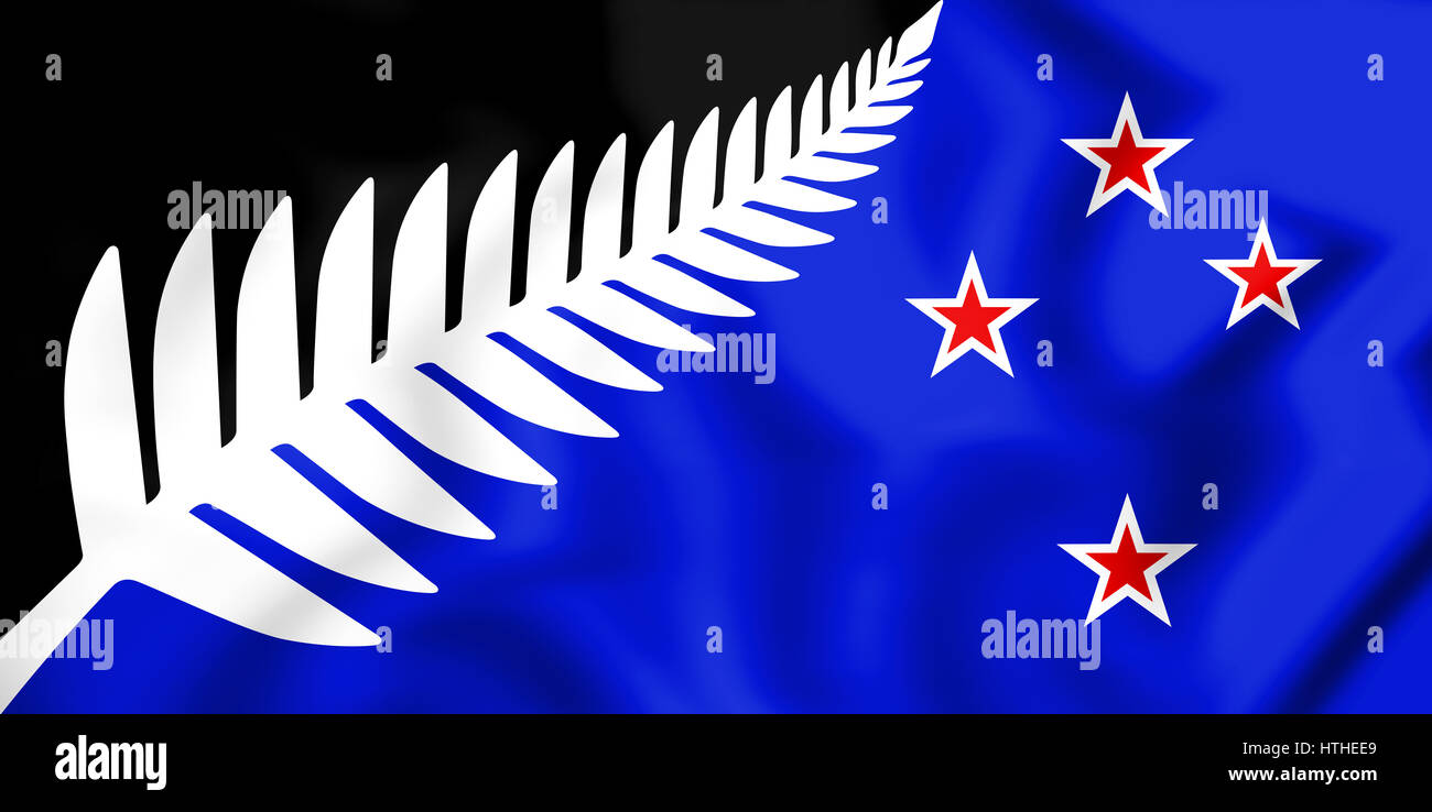 Silver Fern Flag, Flag of New Zealand. 3D Illustration Stock Photo - Alamy