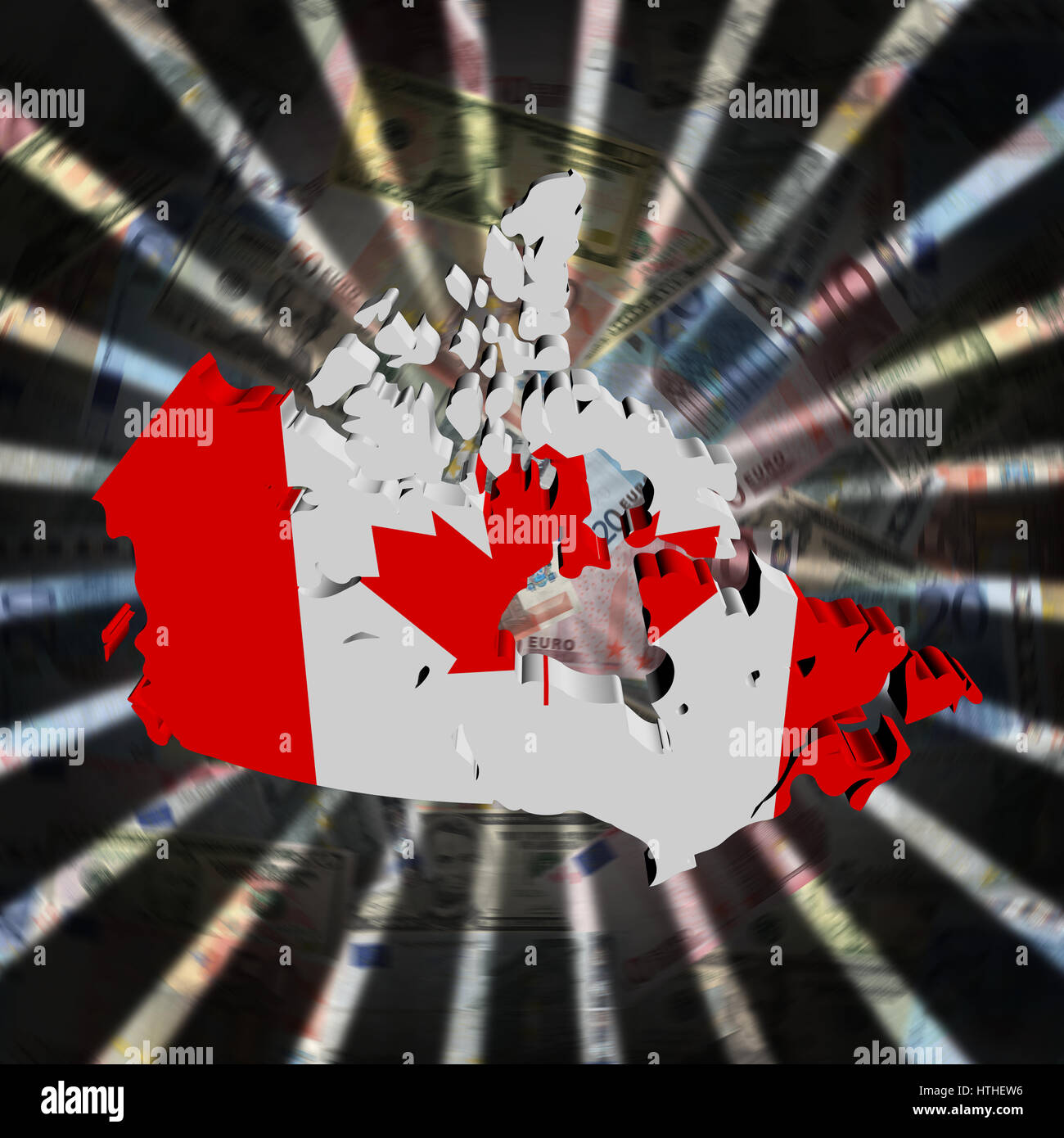 Canada map flag on currency burst illustration Stock Photo - Alamy