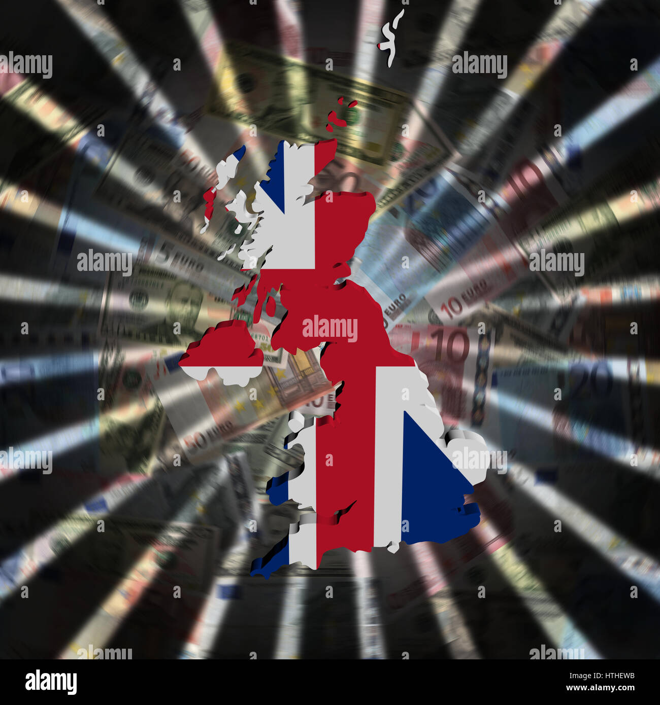 UK map flag on currency burst illustration Stock Photo - Alamy