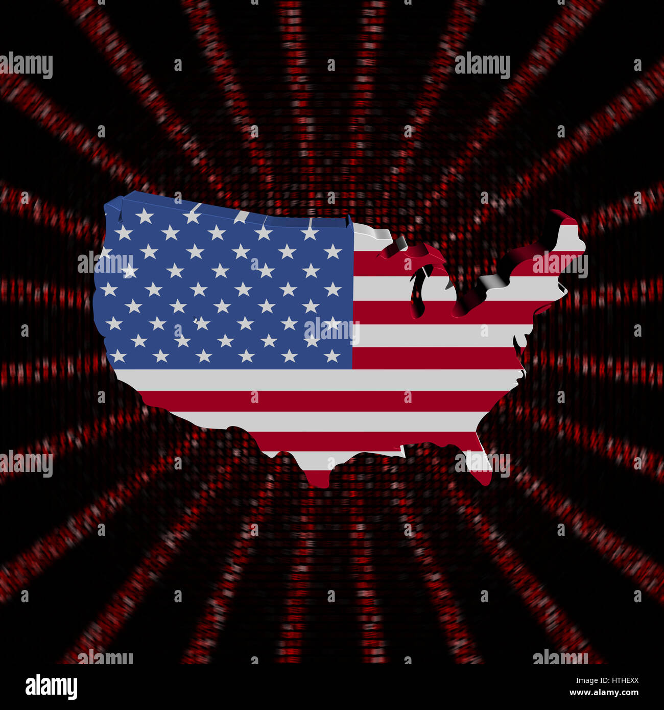 USA map flag on red hex code burst illustration Stock Photo - Alamy