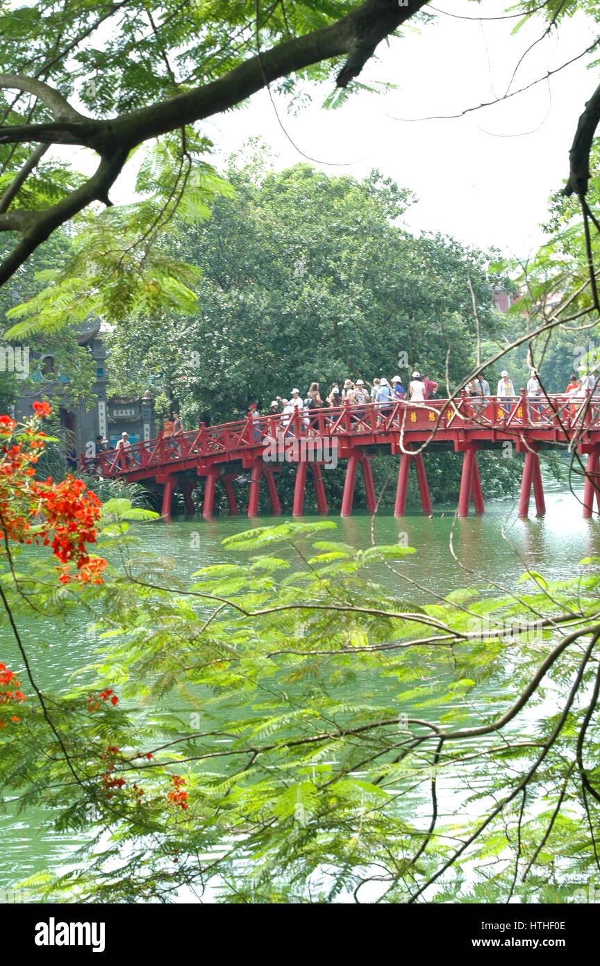 famous red bridge at ngoc son temple in hanoi, vietnam Stock Photo - Alamy