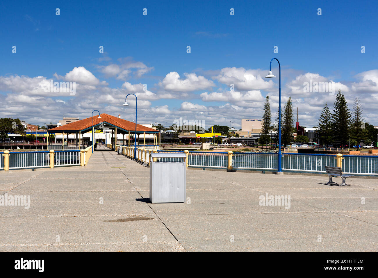 The water front shopping street seen from the jetty in Redcliffe ...
