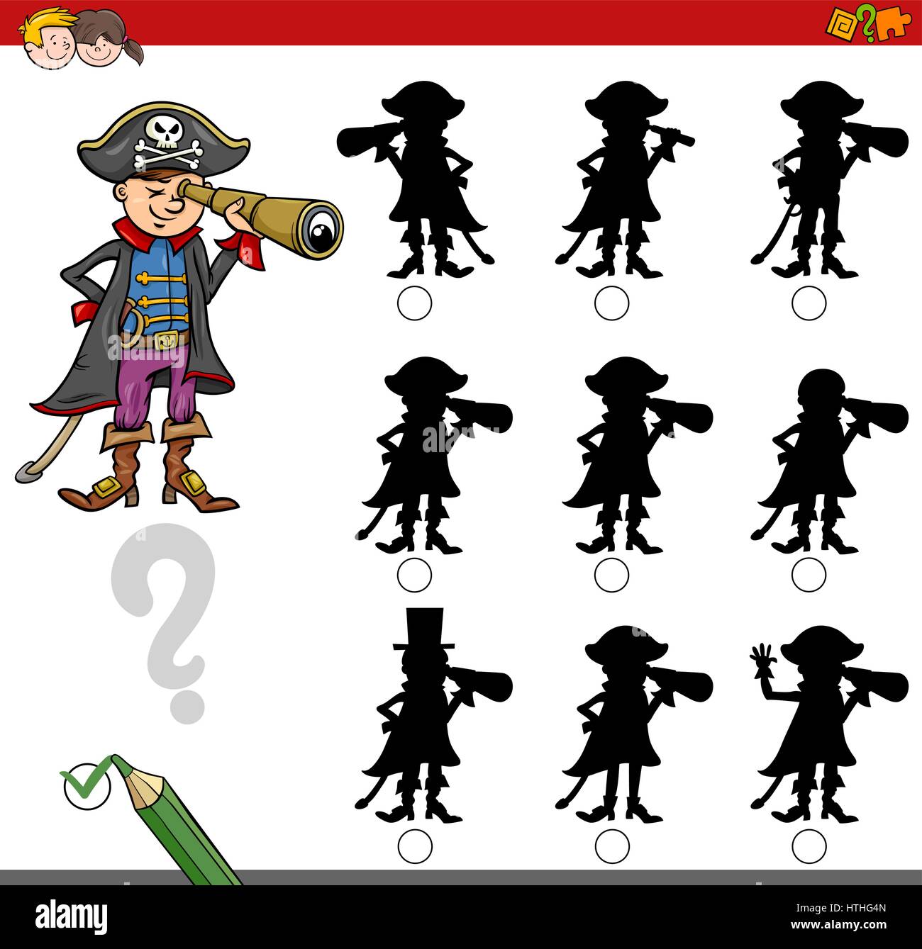 Cartoon Illustration of Find the Shadow without Differences Educational ...