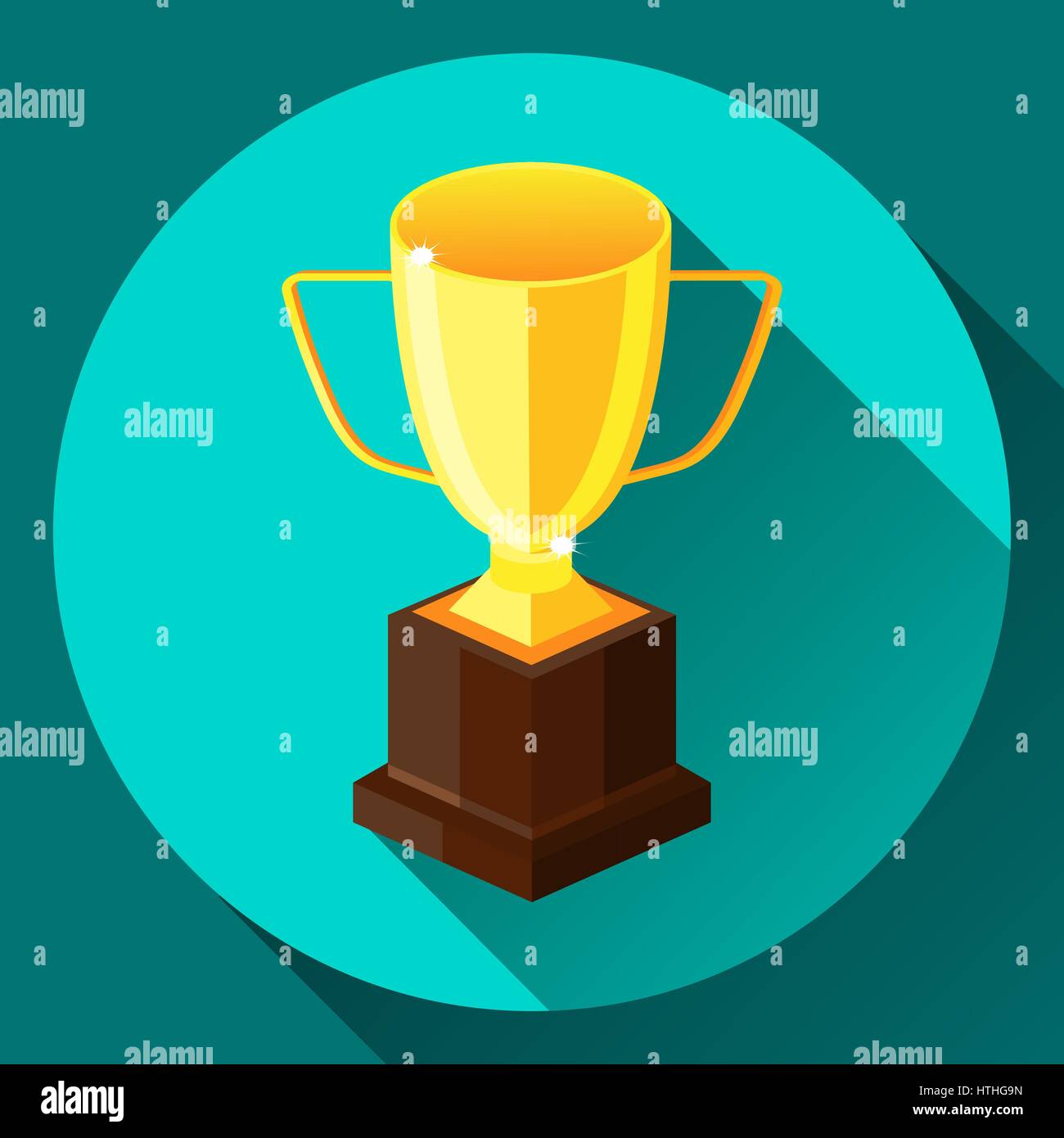 Golden shiny cup vector illustration isolated on green. Flat cartoon ...