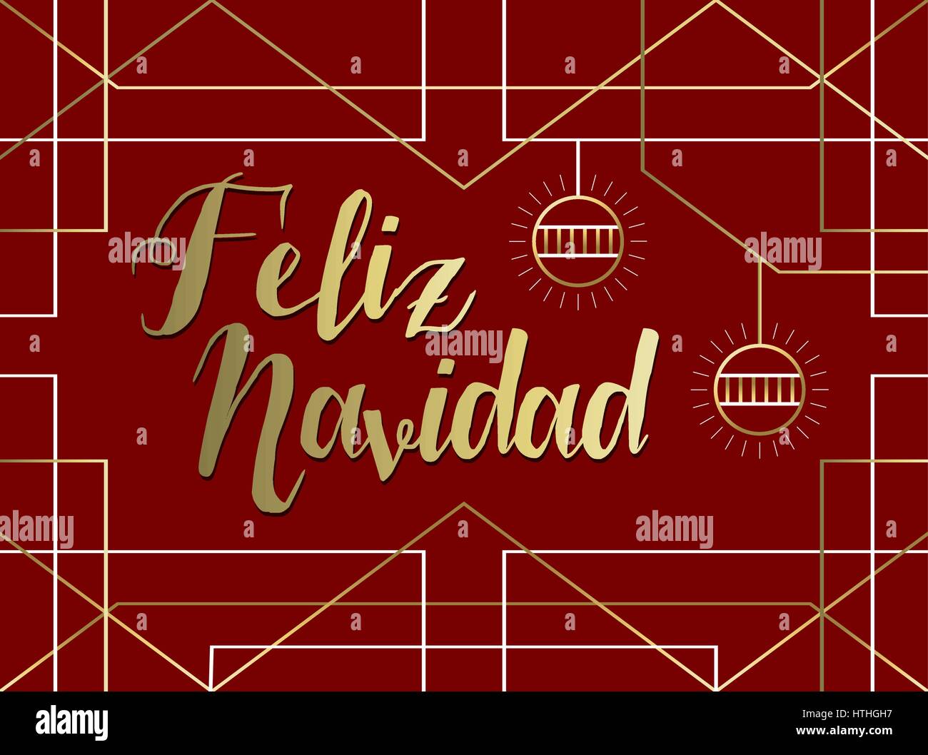Merry Christmas greeting card in Spanish language. Feliz Navidad gold ...
