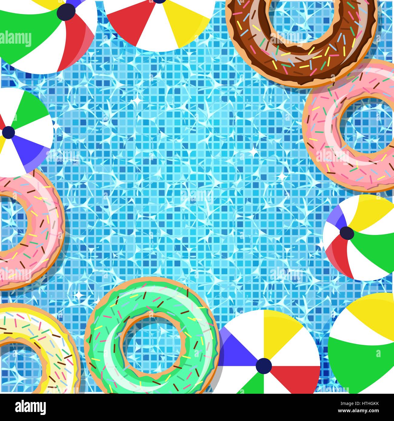 Vector top view of the swimming pool with floats. Copyspace in the ...