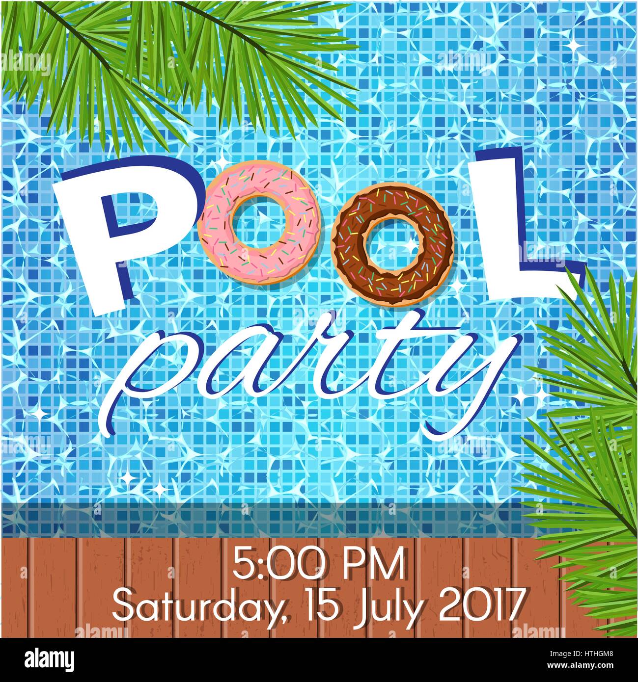 Creative modern flat design invitation to pool party. Sample text ...