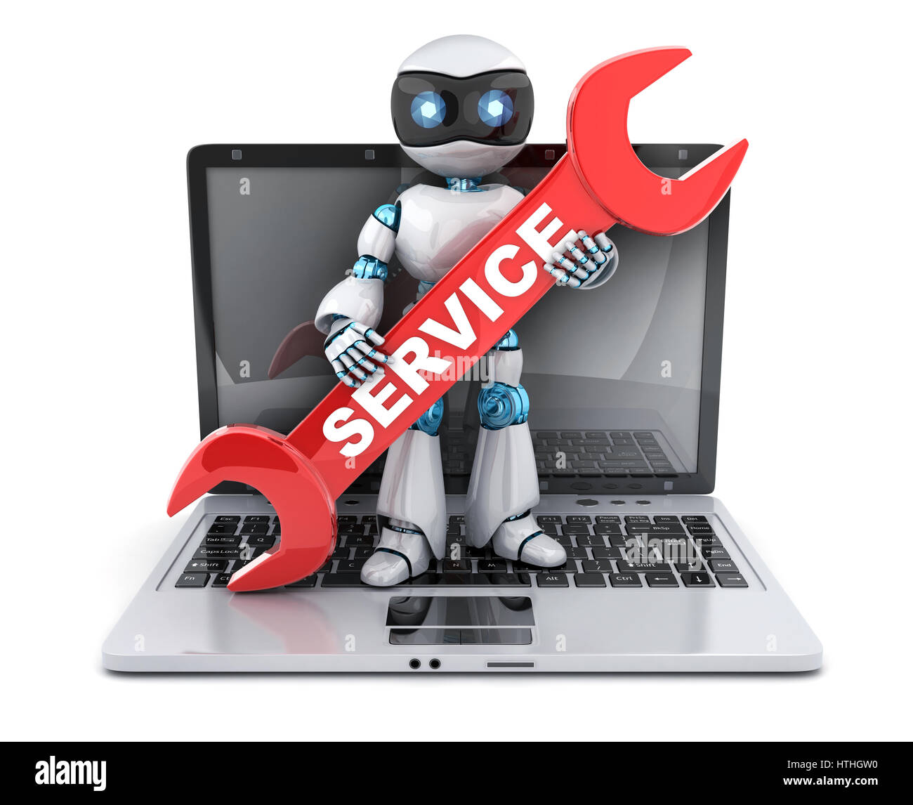 Robot service and laptop. Symbol repair computer. 3d illustration Stock ...