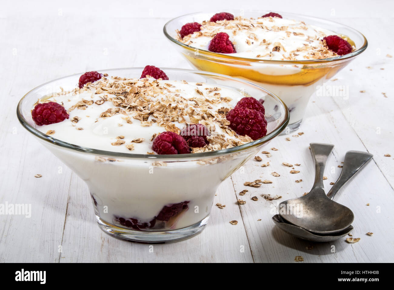 traditional scottish dessert, cranachan with raspberry, whipped cream ...