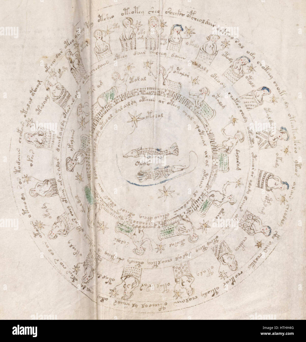 Voynich manuscript astronomical example 70r crop Stock Photo - Alamy
