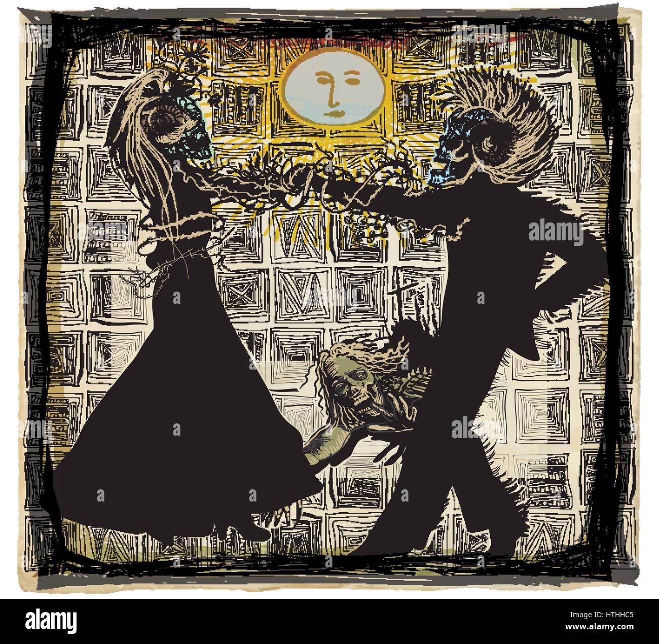 Noon dancers, voodoo night - an hand drawn vector. Freehand sketching ...