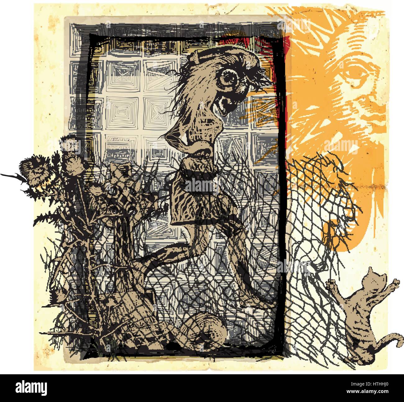 Run punk, run - an hand drawn vector. Jumping bone lady behind the ...