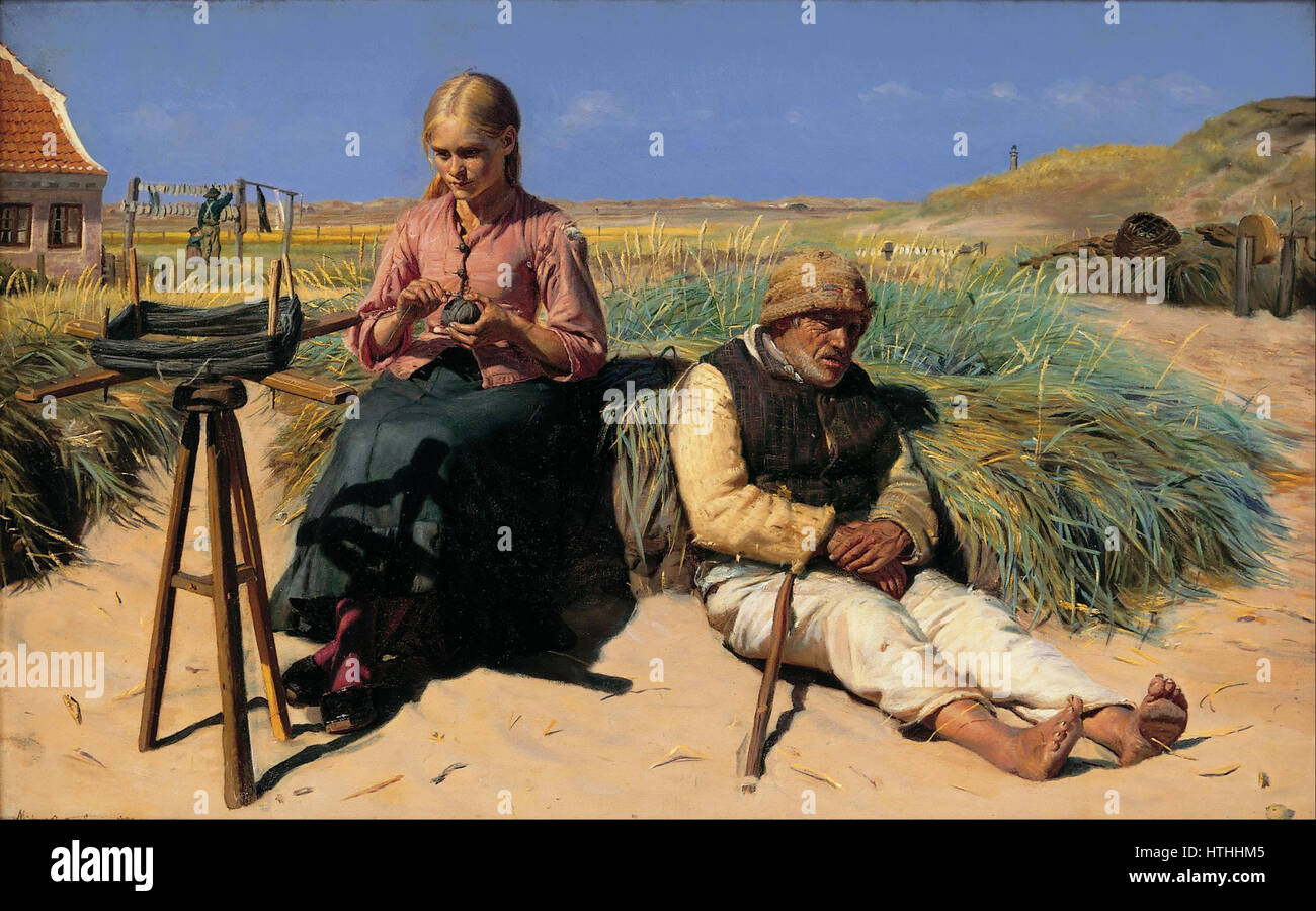 Michael Ancher - Figures in a landscape. Blind Kristian and Tine among ...