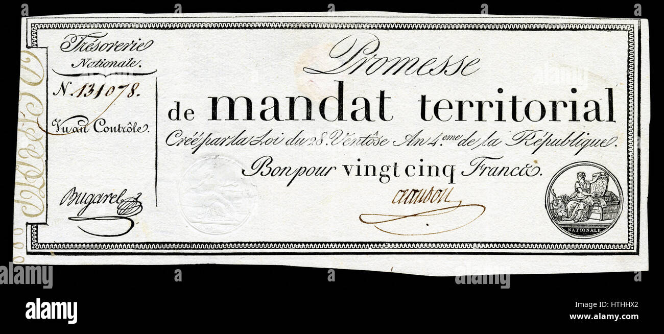 The 'Mandats Territoriaux-25 Francs' is a 1796 French territorial bond ...