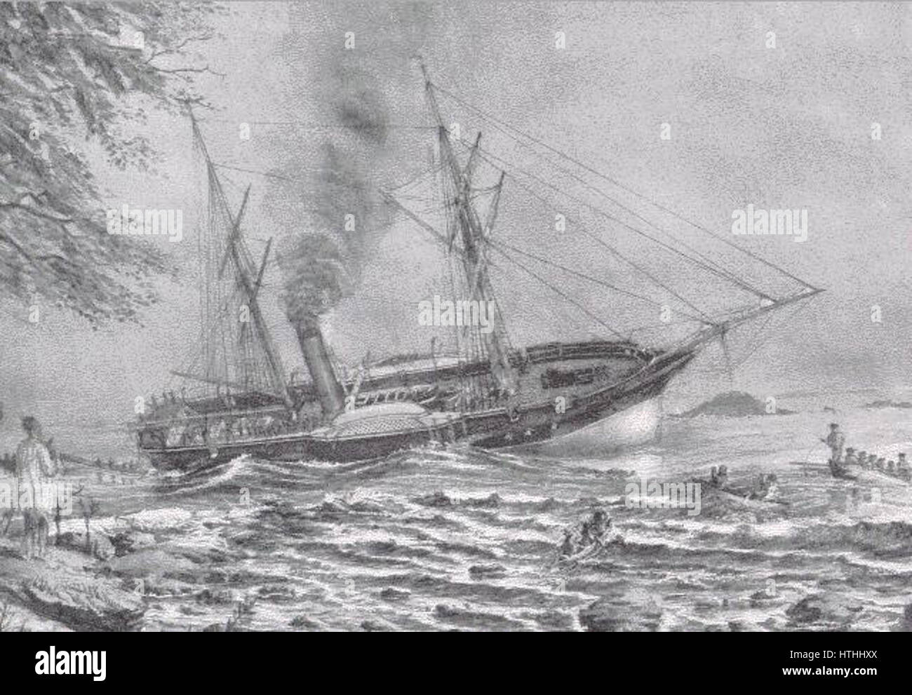 The HMS Hecate, a British Royal Navy ship launched in 1839, was aground ...