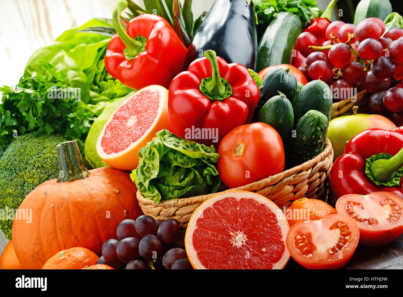 Composition with variety of fresh vegetables and fruits. Detox diet ...