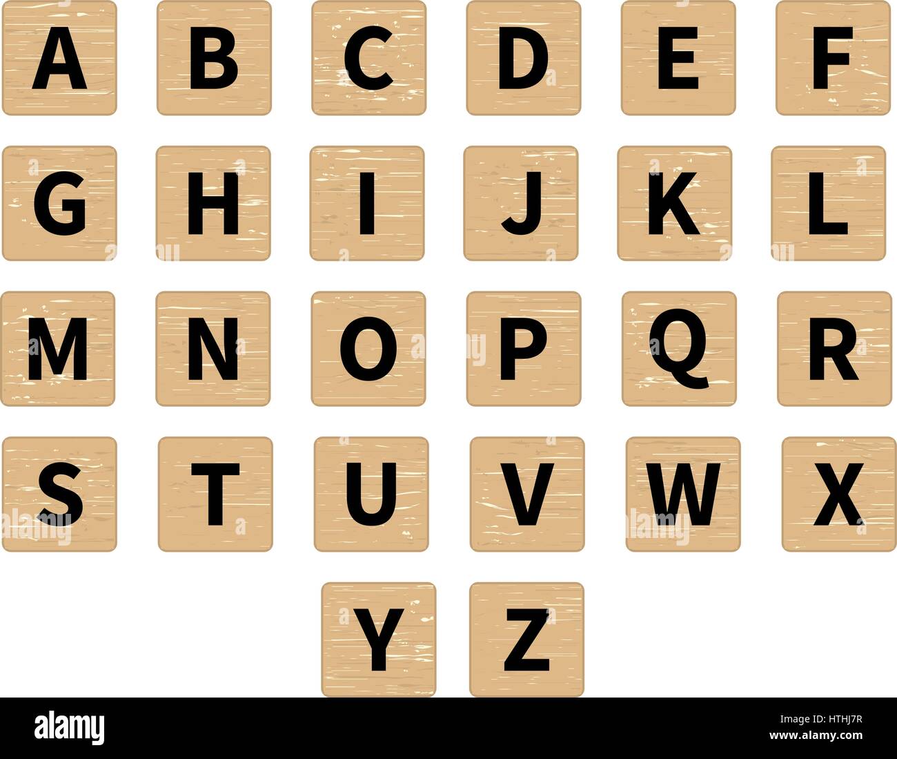 Vector word puzzling game. Alphabet on wooden tiles, front view. Black ...
