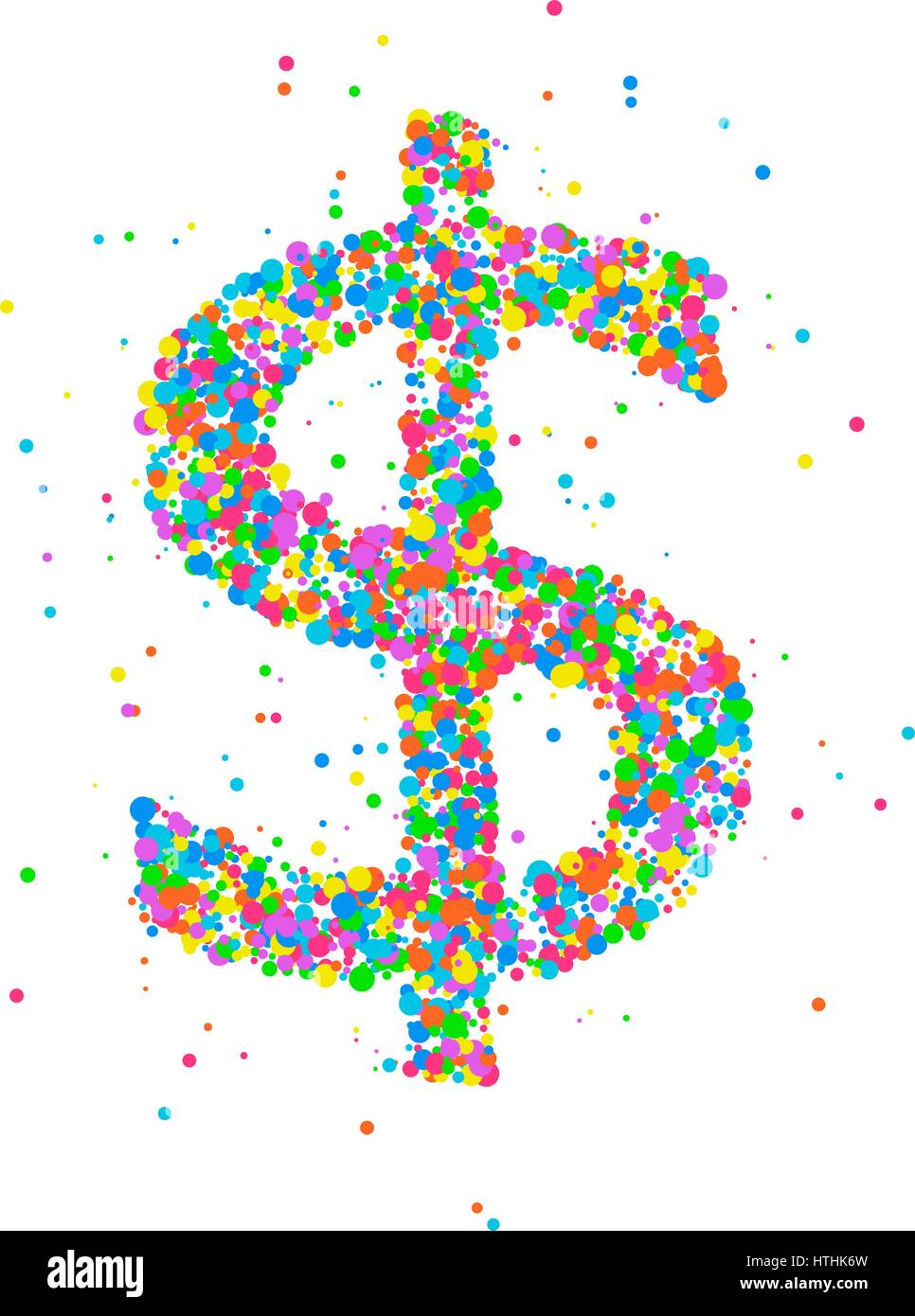 Abstract drawing of a dollar currency from multi-colored circles ...